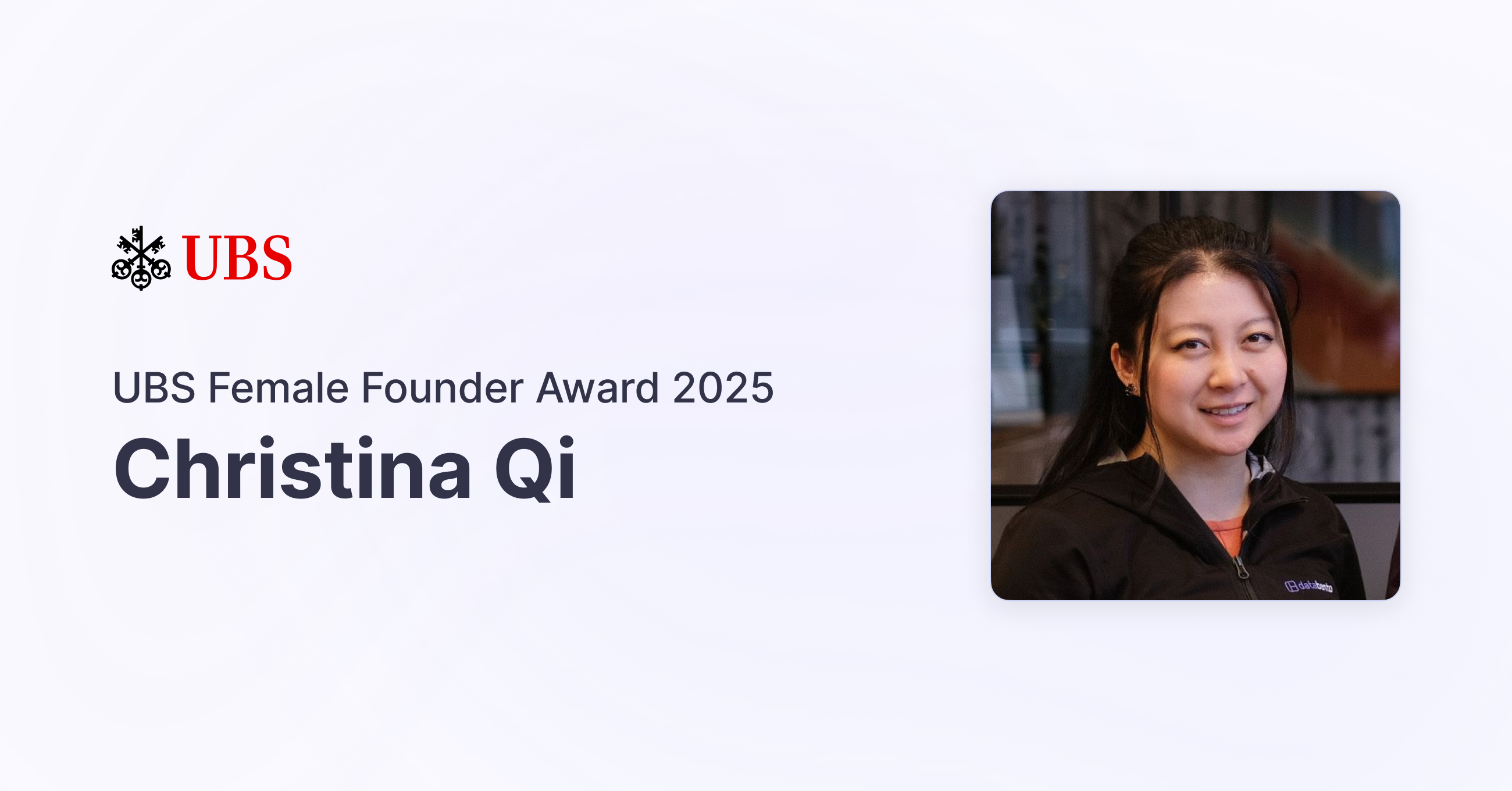 CEO Christina Qi receives UBS Female Founder Award | Databento Blog